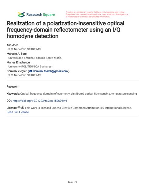 Pdf Realization Of A Polarization Insensitive Optical Frequency Domain Reflectometer Using An