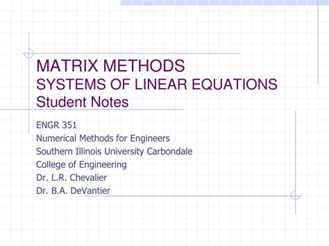 PPT MATRIX METHODS SYSTEMS OF LINEAR EQUATIONS Student Notes PowerPoint Presentation ID