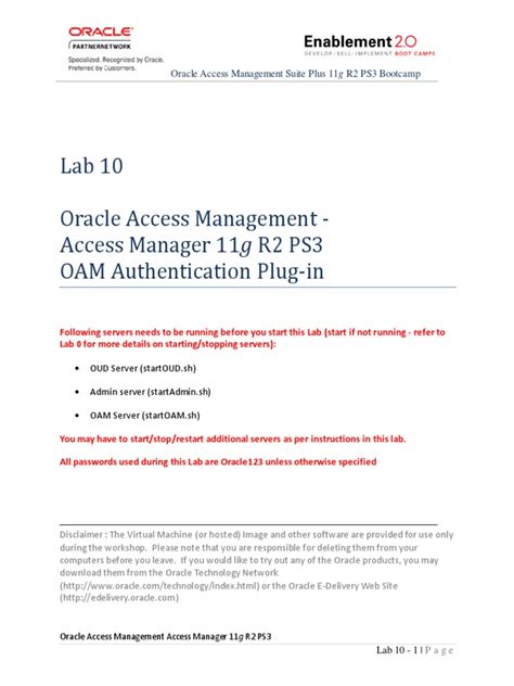Lab 10 Oracle Access Management Access Manager 11g R2 Ps3 Oam Authentication Plug In Pdf