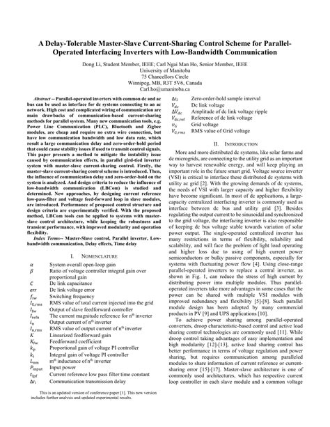 Pdf A Delay Tolerable Masterslave Current Sharing Control Scheme For