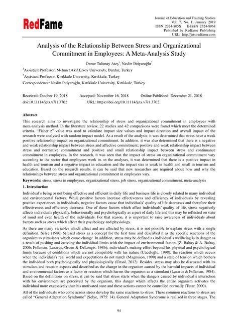 Pdf Analysis Of The Relationship Between Stress And Organizational