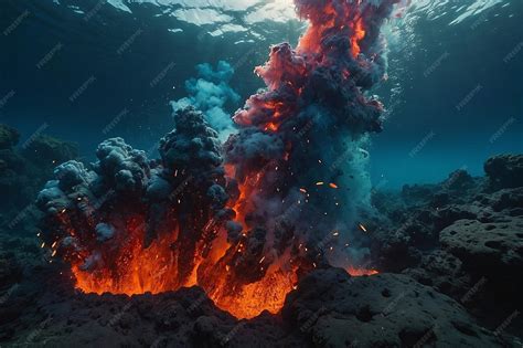 Underwater Volcanic Eruption Premium Ai Generated Image