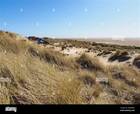 Lytham St Annes Vast Coastal Sand Dunes With Grassy Mounds And Distant Beach Horizon Stock
