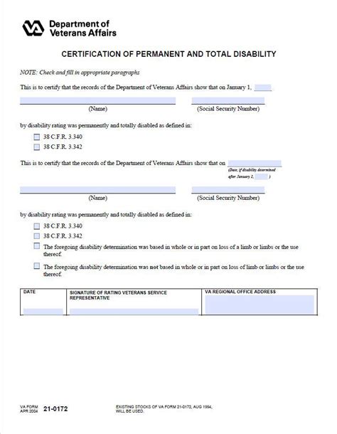 Va Or Vba 21 0172 Certificate Of Total And Permanent Disability There Is No Functional Link