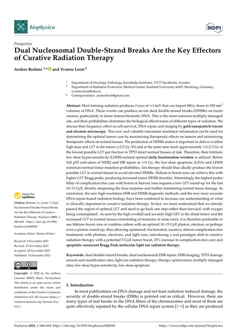 Pdf Dual Nucleosomal Double Strand Breaks Are The Key Effectors Of Curative Radiation Therapy