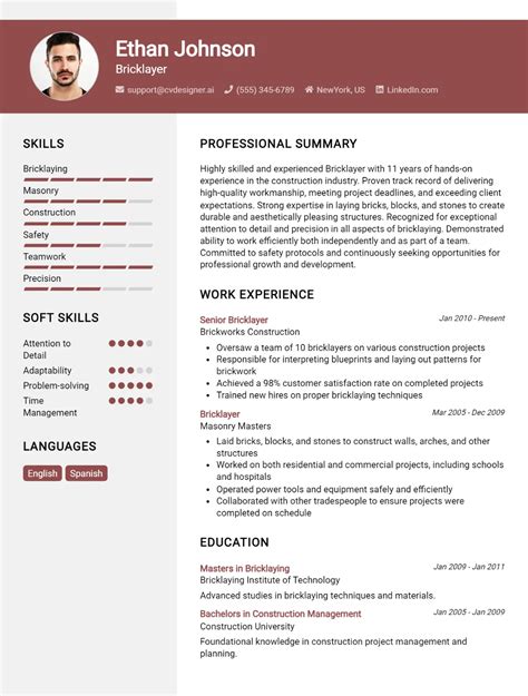 Bricklayer Cv Example For 2024 Tips And Templates Cvdesignerai