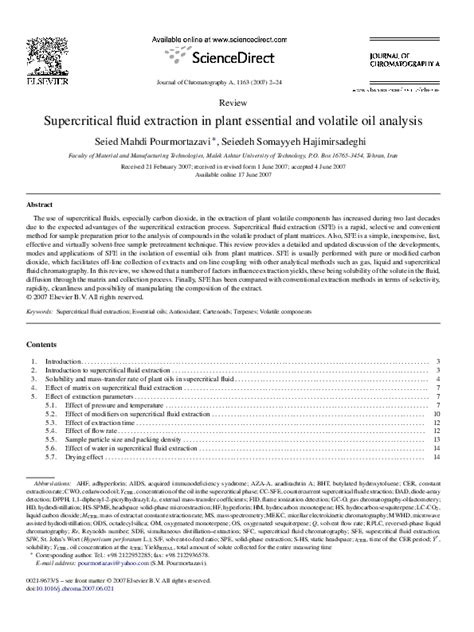 Pdf Supercritical Fluid Extraction In Plant Essential And Volatile