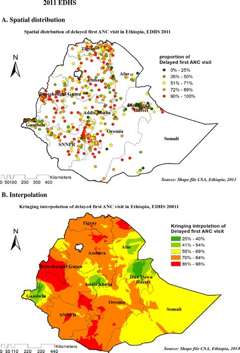 spatial distribution 5a and interpolation 5b of delayed first anc