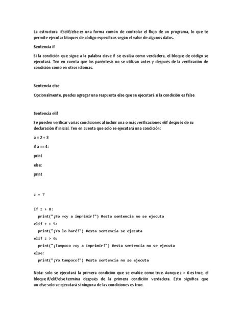 La Estructura If Else Elif Pdf