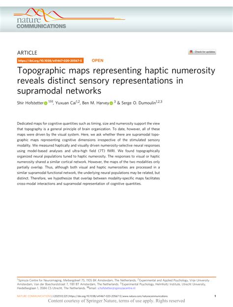 Pdf Topographic Maps Representing Haptic Numerosity Reveals Distinct Sensory Representations
