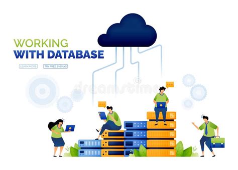 illustration of database and cloud increased server access database