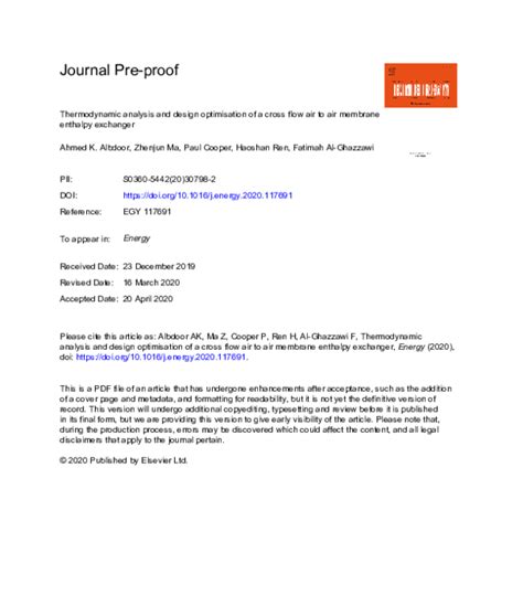 Pdf Thermodynamic Analysis And Design Optimisation Of A Cross Flow Air To Air Membrane