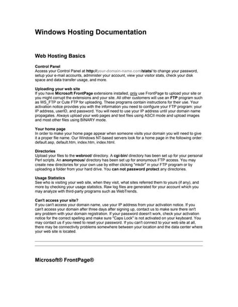 website hosting control panel instructions pdf
