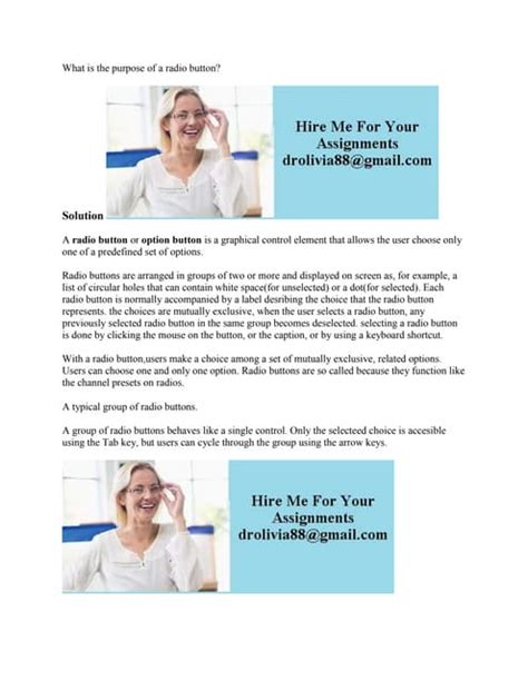 What Is The Purpose Of A Radio Button Solutiona Radio Button Or Optiondocx Computing