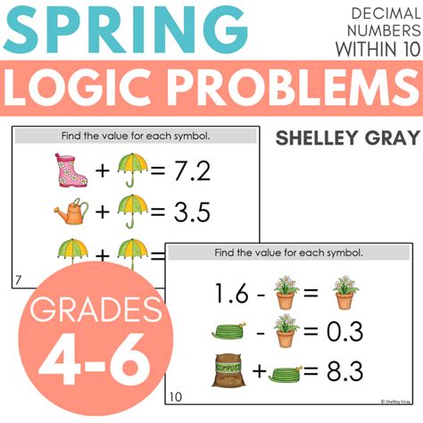 Spring Themed Math Logic Problems Puzzles For Decimal Numbers To Tent
