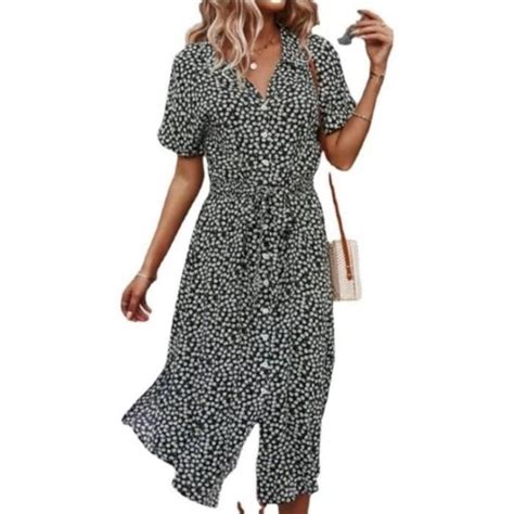 Robe Classique Femme Fleurie Chic Et Elegante Mi Longue Robe Classique Ete Manche Asymetrique