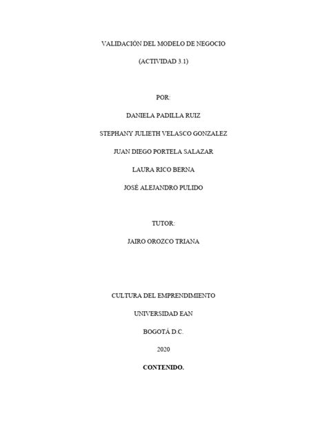 31 Validacion Del Modelo De Negocio Pdf Iniciativa Empresarial