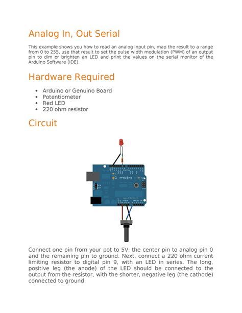 A Analog In Out Serial Analog In Out Serial This Example Shows You How To Read An Analog