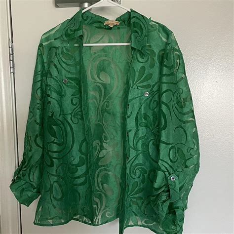 Cool Green See Through Pattern Button Down Depop