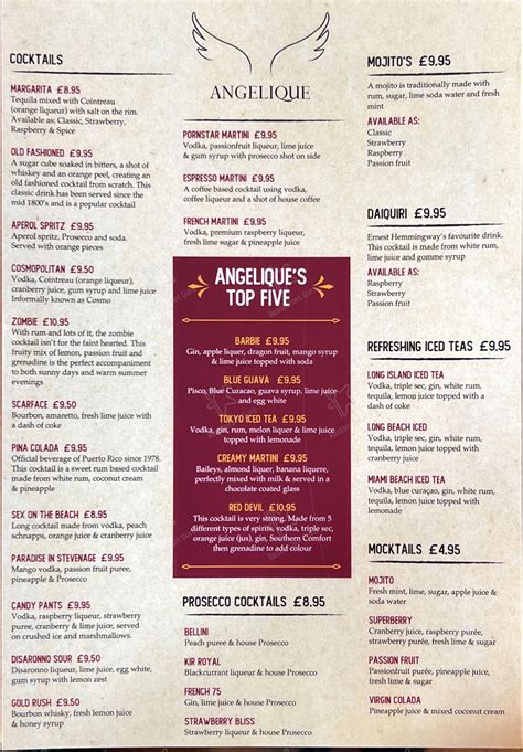 Menu At Angelique Restaurant Stevenage 124 126 High St