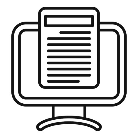 Premium Vector Black And White Line Icon Of A Computer Monitor Displaying An Article Ideal For