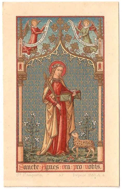 Rare 1885 St Agnes With Lamb And Angels Antique French St Agnes Art