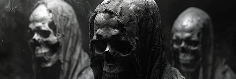 Premium Photo Eerie Hooded Skull Figures In Misty Shadows