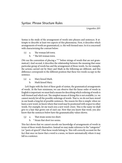 syntax phrase structure rules linguistics 201 pdf phrase syntax