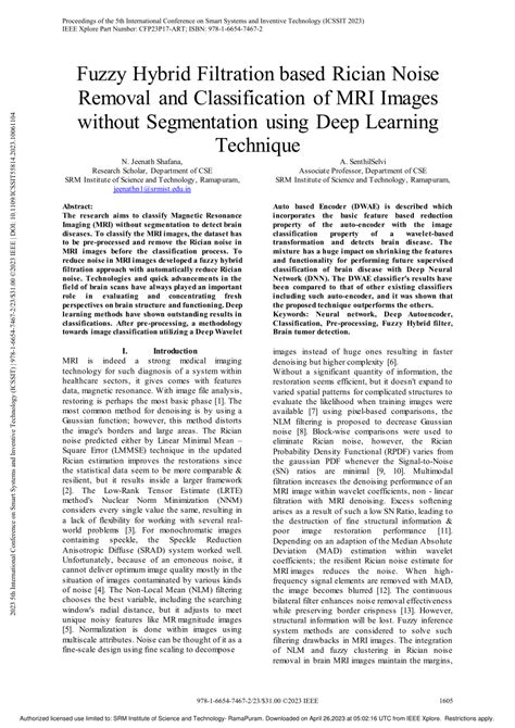 Pdf Fuzzy Hybrid Filtration Based Rician Noise Removal And Classification Of Mri Images