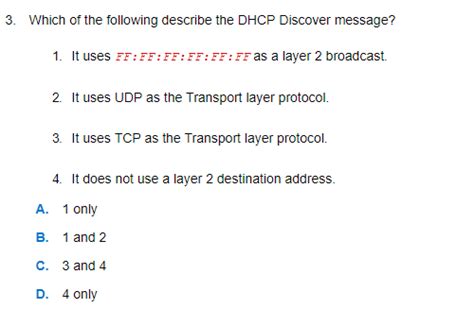 Solved Which Of The Following Describe The DHCP Discover Chegg