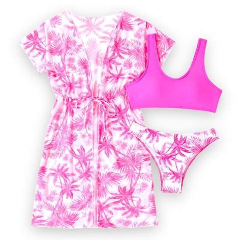 Conjunto Biquíni Juvenil 3 Peças Moda Praia Piscina C Saida Rosa