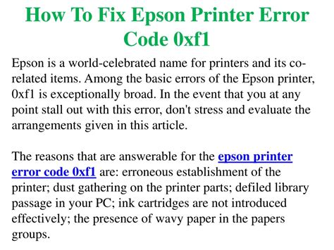 PPT Steps To Troubleshoot Epson Error Code Xf PowerPoint Presentation ID