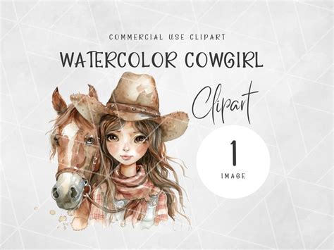 Cute Cowgirl With Horse Clipart Watercolor Cowgirl Clipart Horse