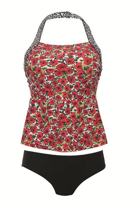 Anita Red Floral Womens Monza Tankini Swim Top And Bottom Set Us 8c Uk