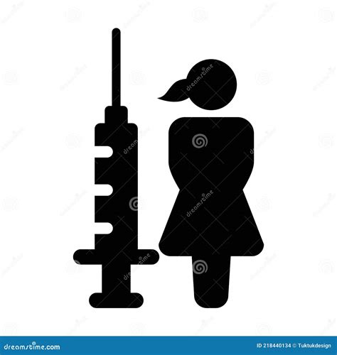 Vaccine Icon Vector With Injection Syringe Female Person Symbol For