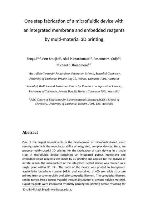 Pdf One Step Fabrication Of A Microfluidic Device With An Integrated