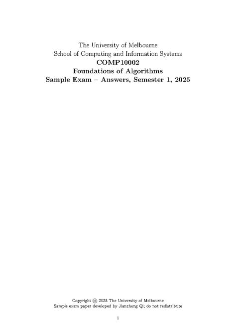 Foundations Of Algorithms Sample Exam Answers Comp10001 Semester 1