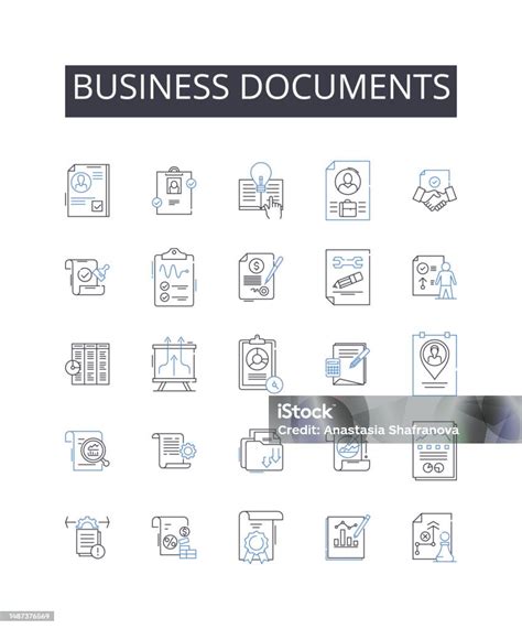 Business Documents Line Icons Collection Scheduling Productivity