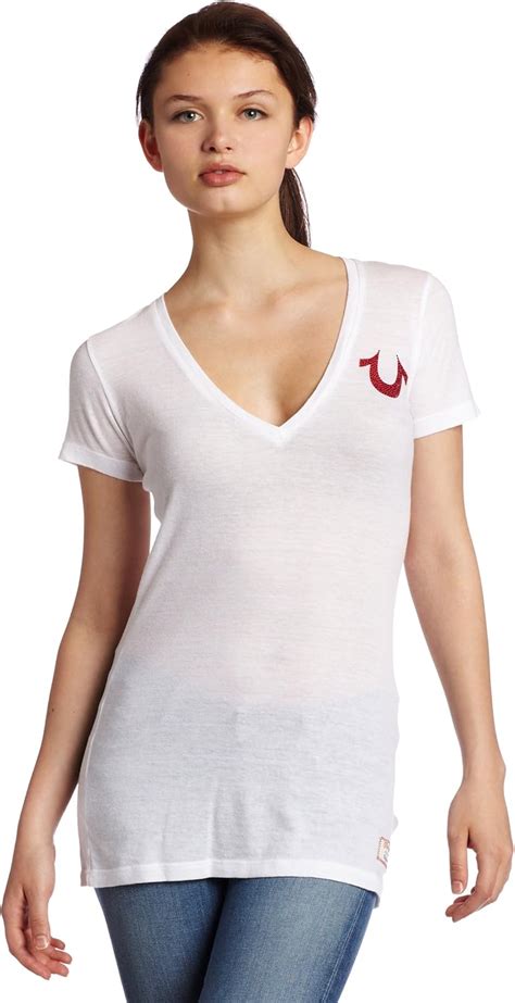 True Religion Womens Buddha Crystal V Neck Tee White X Small At Amazon Womens Clothing Store