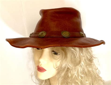 Vintage Henschel Leather Western Hat Cognac Concho Band 21 Etsy