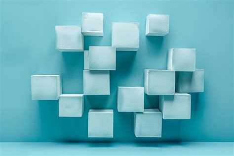 Abstract Geometric White Cubes On Blue Background Modern Minimalist Design Premium Ai