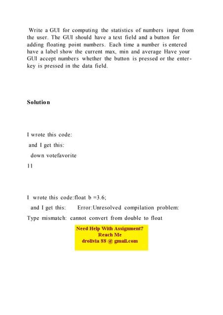 Write A Gui For Computing The Statistics Of Numbers Input From The Usdocx