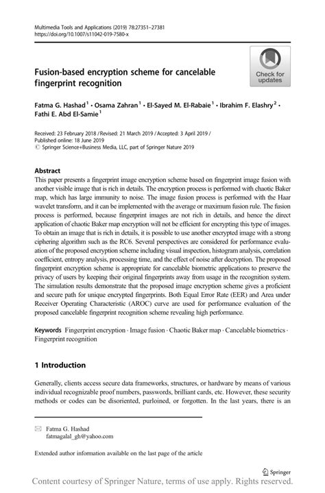 Fusion Based Encryption Scheme For Cancelable Fingerprint Recognition Request Pdf
