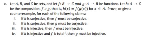 solved let a b and c be sets and let f b → c and g a →