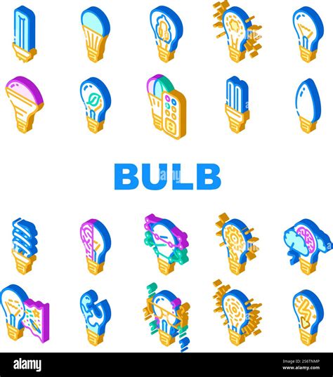 Bulb Lighting Electric Accessory Icons Set Vector Fluorescent Halogen Light Bulb Led And
