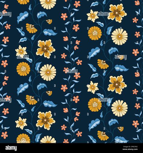 Indian Chintz Jacobean Flowers Vector Seamless Pattern Stock Vector
