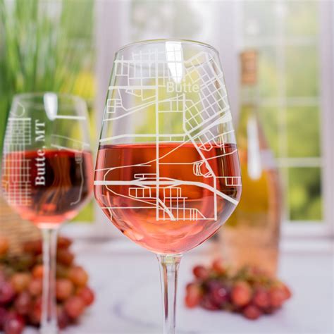 Butte Wine Glass Butte Mt Wine Glass T Engraved City Map Glass