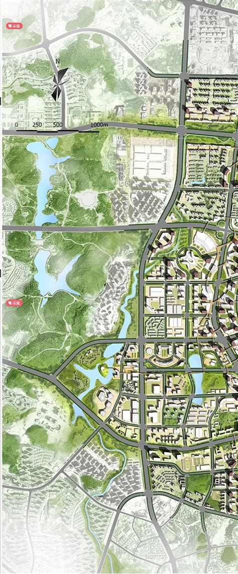 城市规划总图彩平psd素材新城市中心规划彩色平面图ps免扣源文件 花瓣网