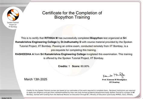 Biopython Iitbombay Sriramakrishnaengineeringcollege Certification