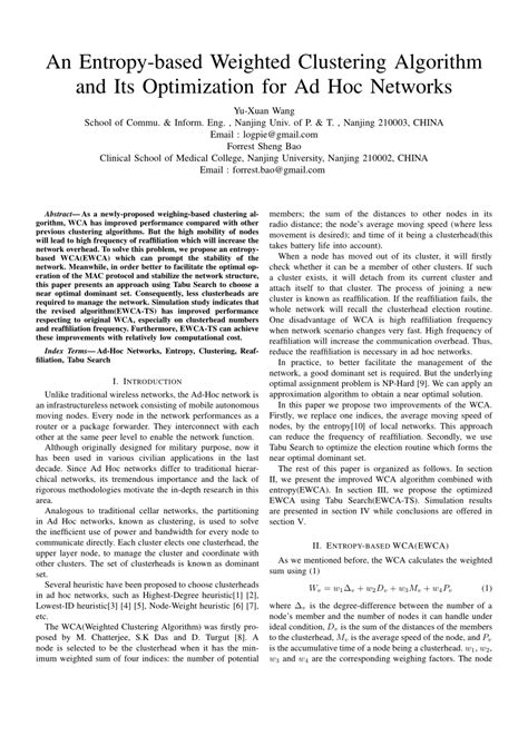 Pdf An Entropy Based Weighted Clustering Algorithm And Its Optimization For Ad Hoc Networks